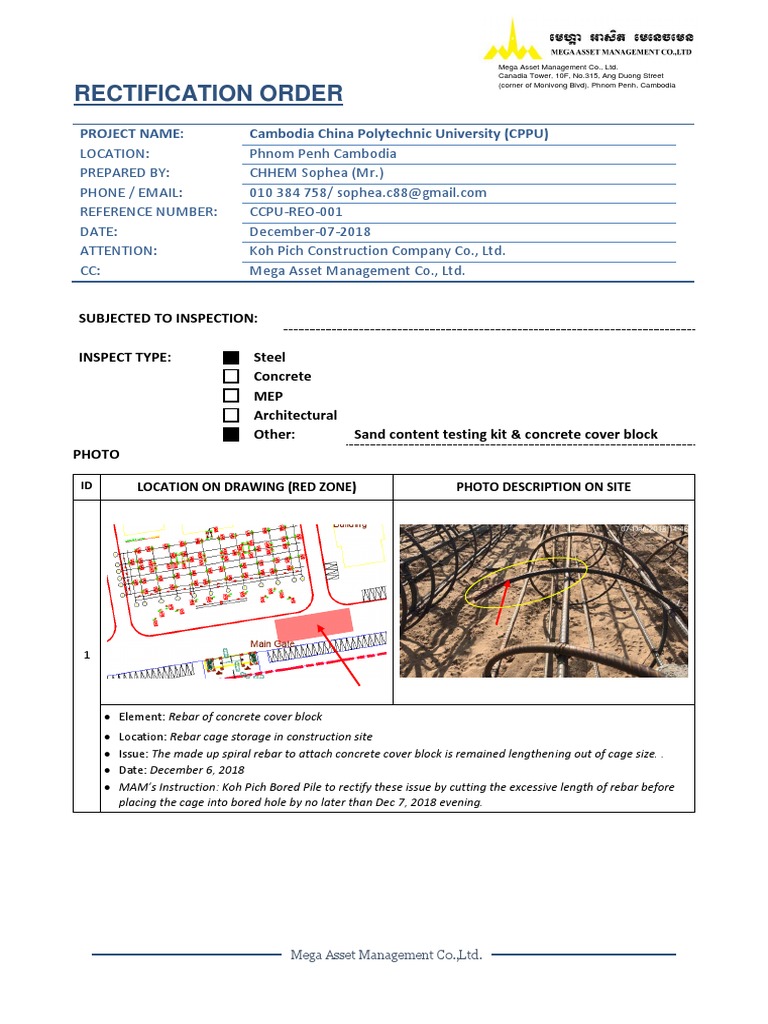 Rectification Order: Project Name: Cambodia China Polytechnic ...