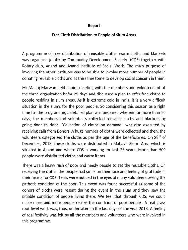 Cloth Distribution - Report | PDF