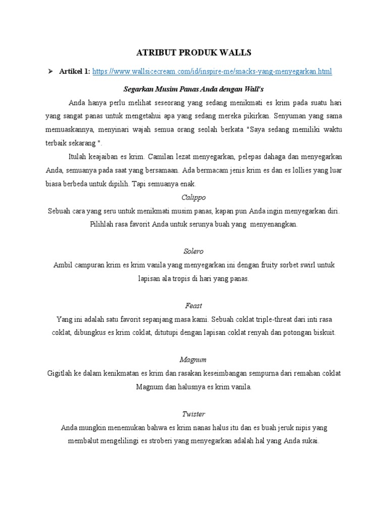 Atribut Es Krim Wall's dan Desain Kemasan | PDF | Memasak, Makanan ...