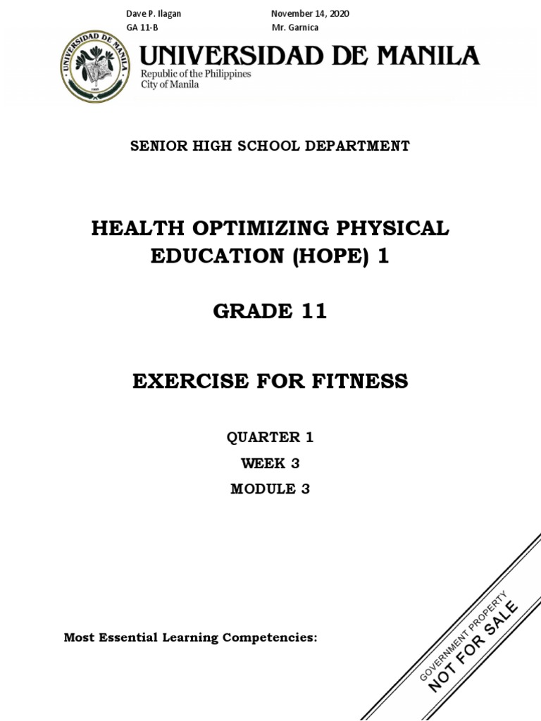 Health Optimizing Physical Education (Hope) 1 Grade 11 Exercise For ...