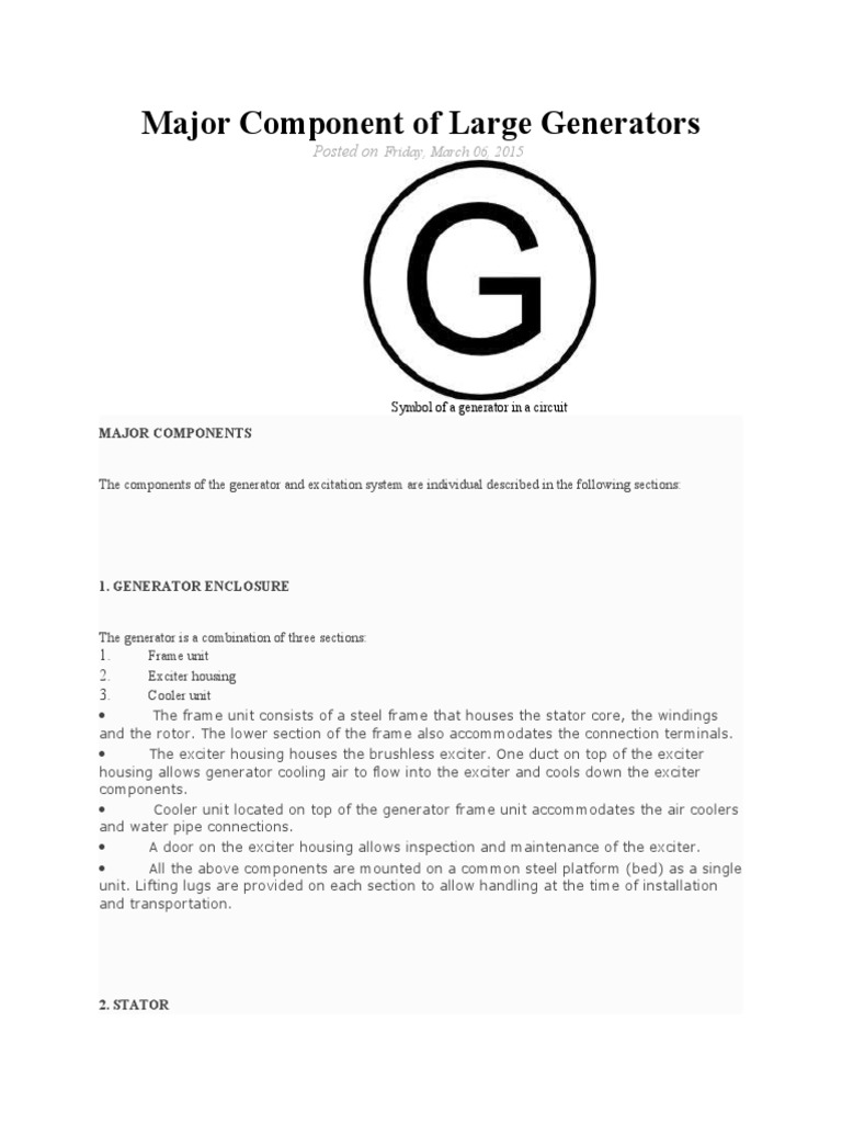 Major Component of Large Generators | PDF | Transformer | Electric ...