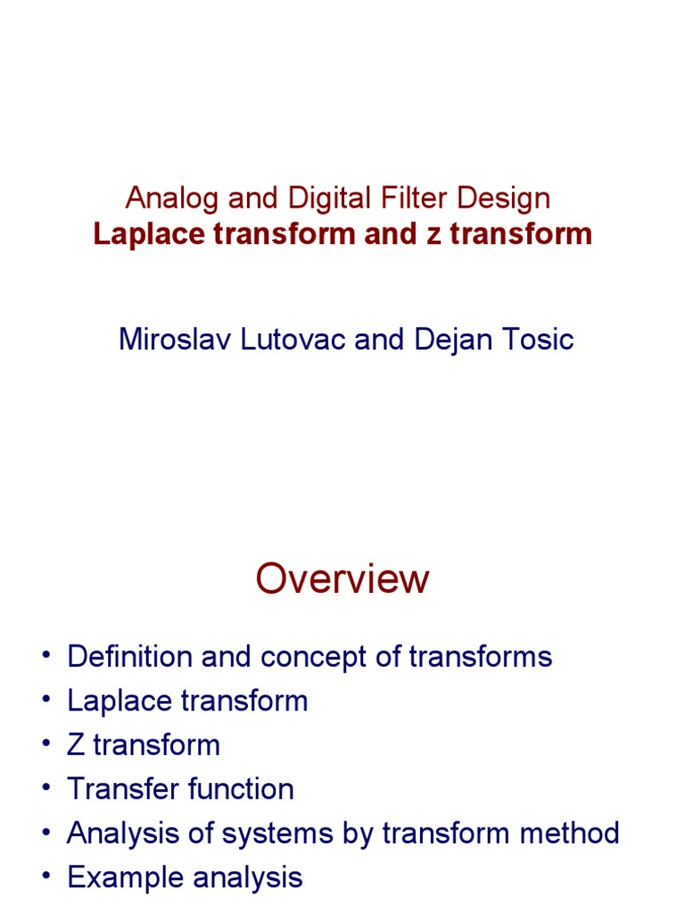 Filter Design: Laplace & Z Transforms | PDF | Laplace Transform ...