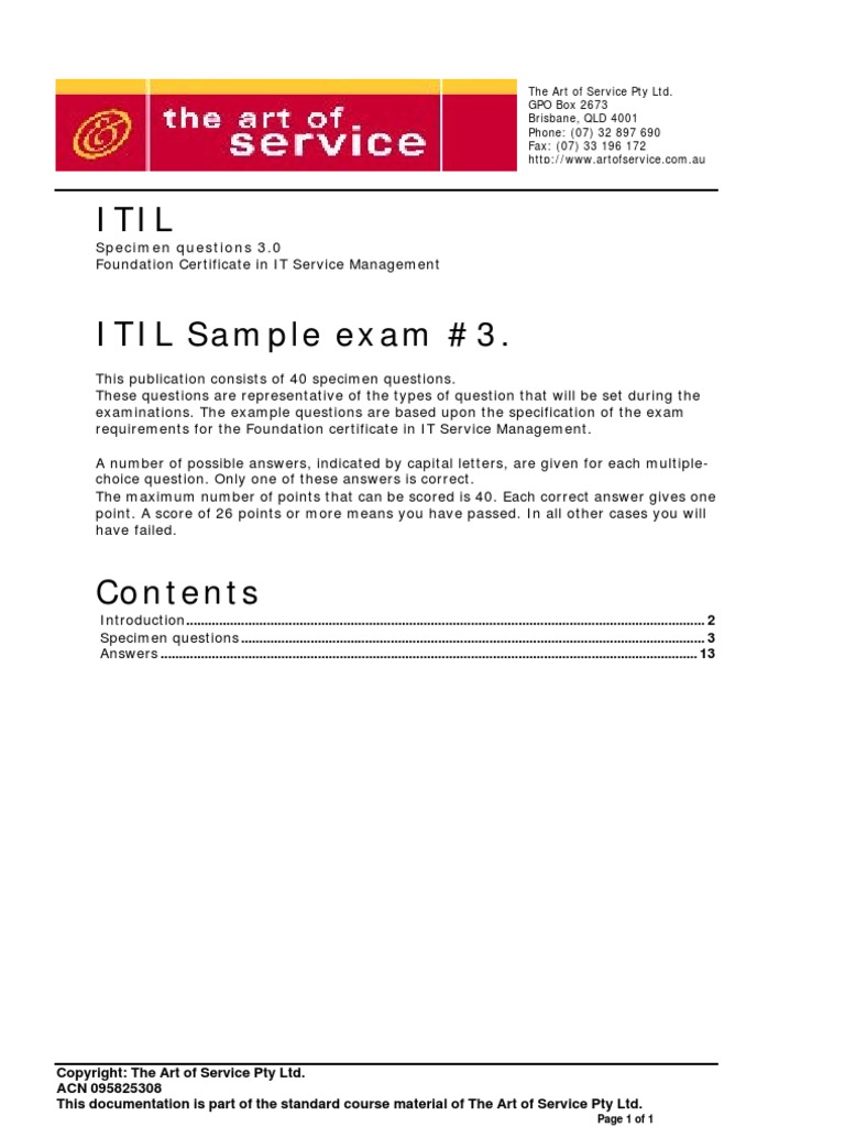 ITIL Foundation Mock Exam Questions40b | Service Level Agreement | Test ...