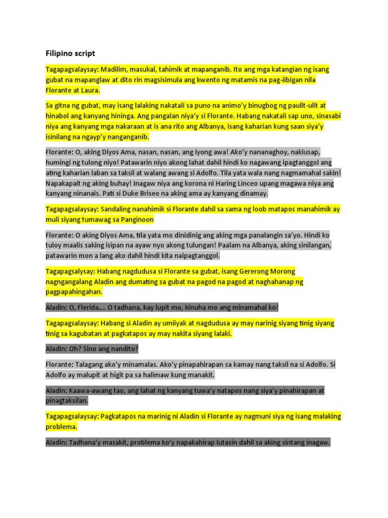 Florante at Laura Script | PDF