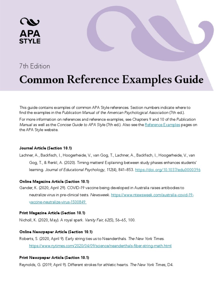 Apa Reference-examples | Pdf | American Psychological Association | Apa 