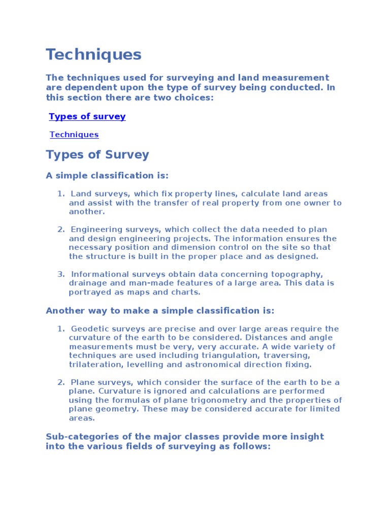 Survey Techniques | PDF | Surveying | Topography