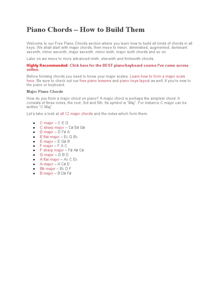 Piano Chords - How To Build Them: Highly Recommended | PDF | Chord ...