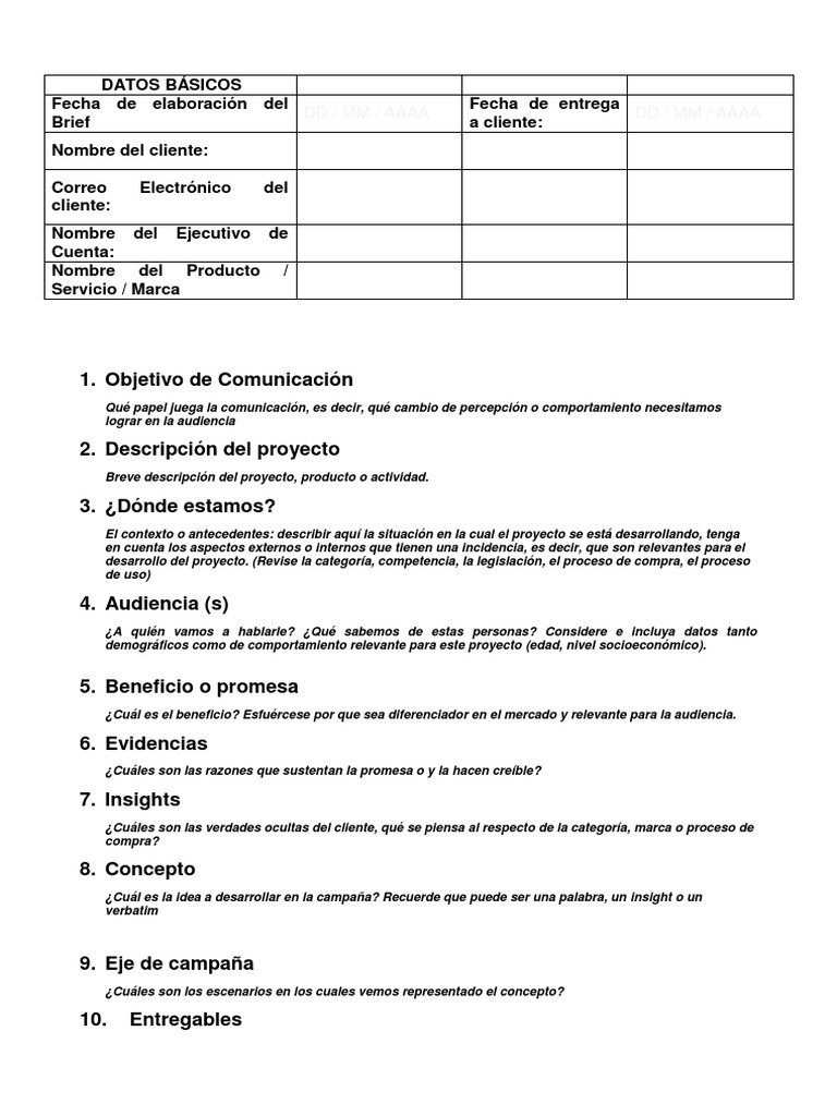 FORMATO BRIEF CREATIVO (Explicado) PDF | PDF