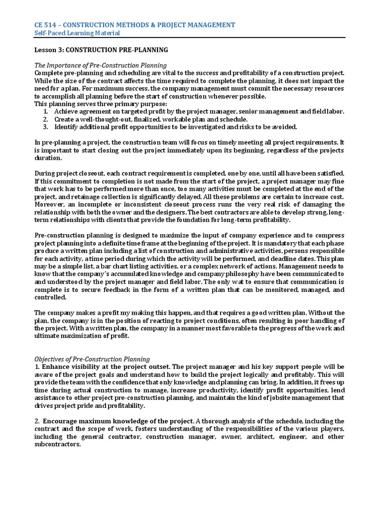 Effective Pre-Construction Planning Guide | PDF | Project Management ...
