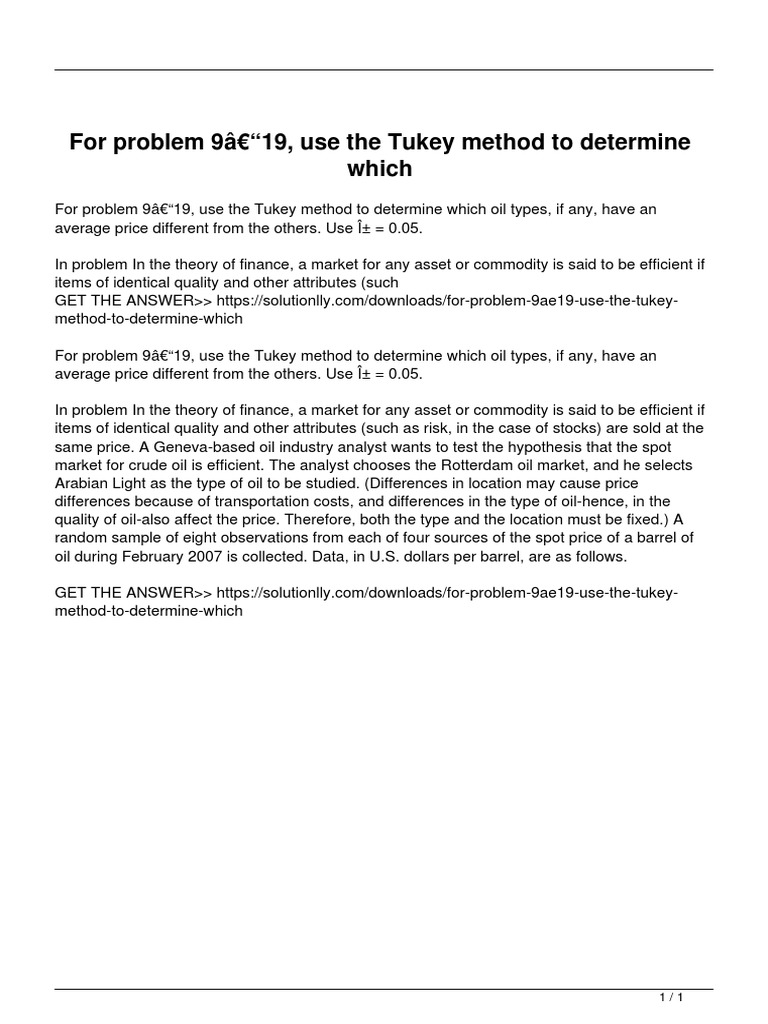 For Problem 9ae19 Use The Tukey Method To Determine Which | PDF ...