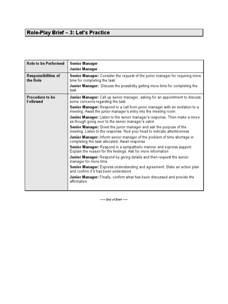 Role-Play Brief - 3: Let's Practice | PDF