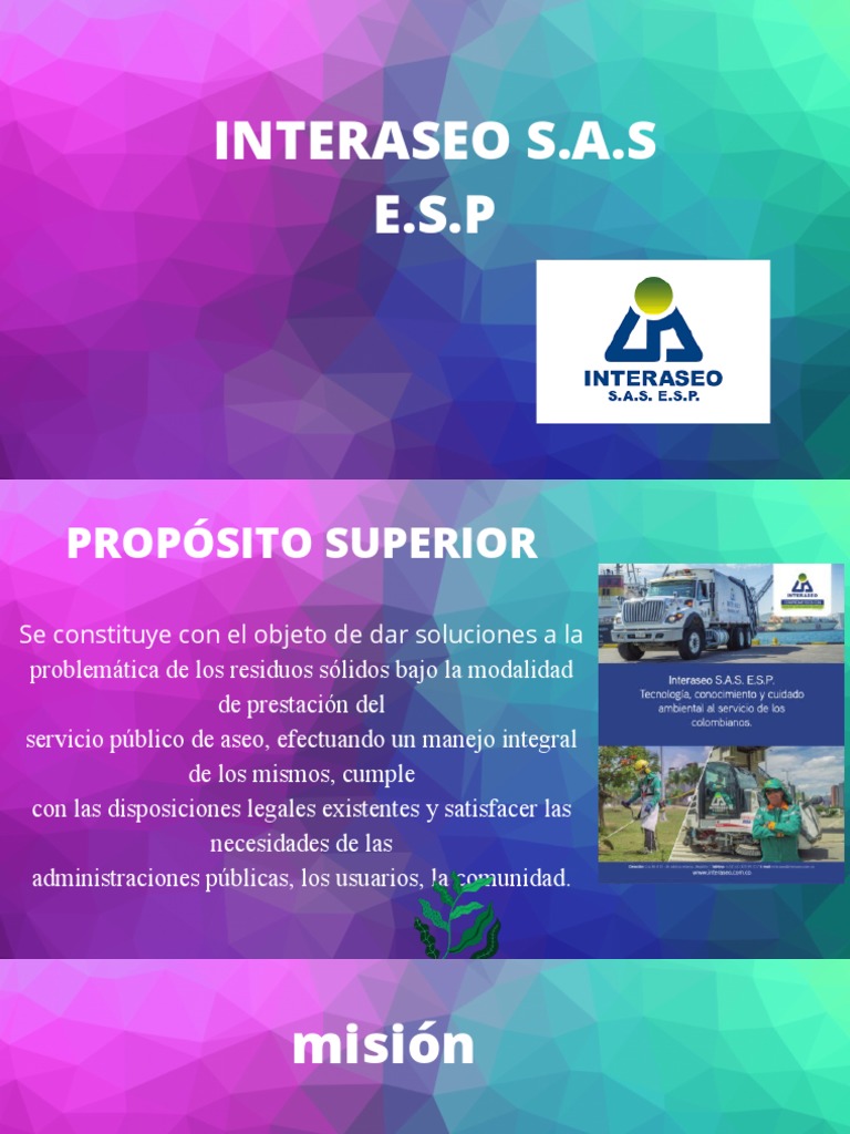 Misión y Visión de Interaseo S.A.S E.S.P. | PDF | Calidad (comercial ...