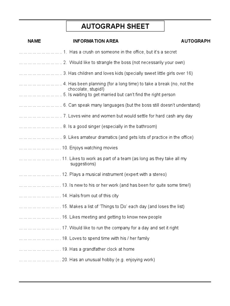 Autograph Sheet: Name Information Area Autograph | PDF