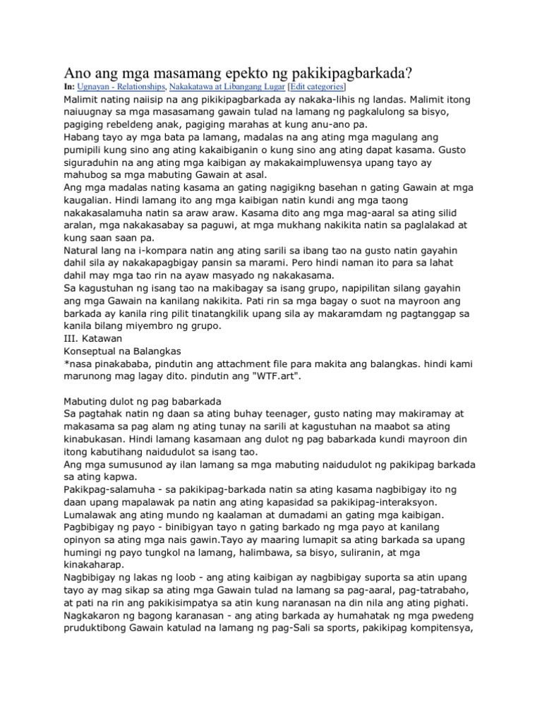 Ano Ang Mga Masamang Epekto NG Pakikipagbarkada | PDF