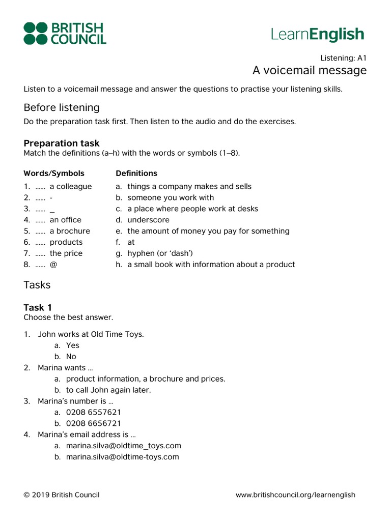 A1 Voicemail Practice with John | PDF