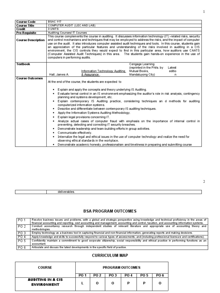 Course Syllabus Computer Audit Sy 2020-2021 | PDF | Internal Control | Audit