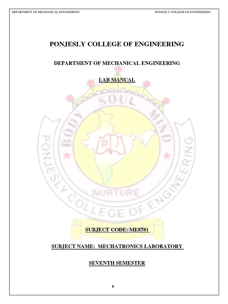 Me8781 Mechatronics Lab PDF | PDF | Valve | Actuator