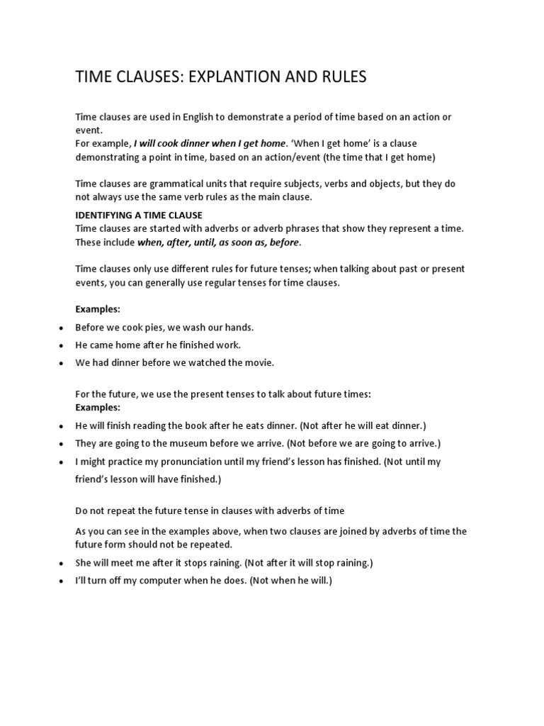 Understanding Time Clauses in English | PDF | Language Arts & Discipline