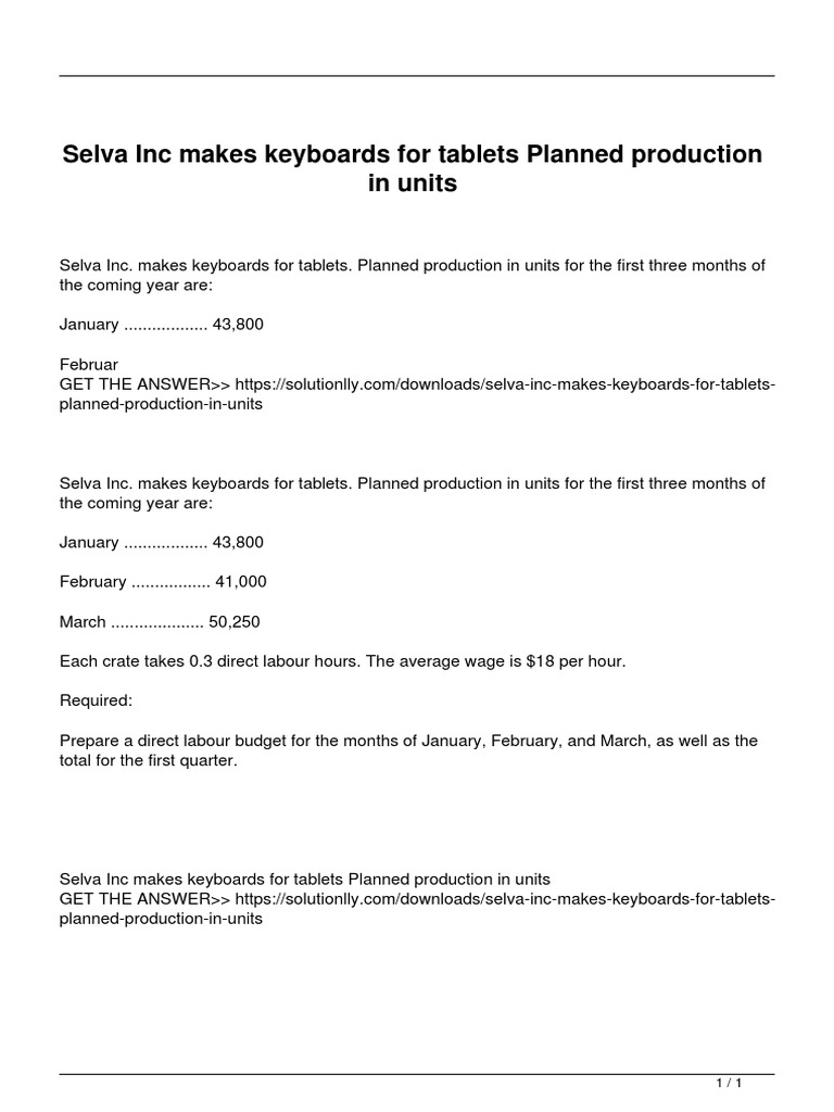 Selva Inc Makes Keyboards For Tablets Planned Production in Units | PDF ...