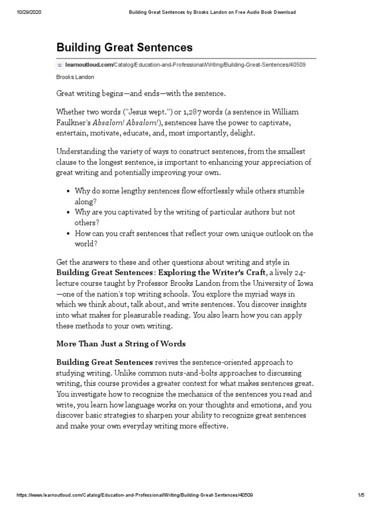 Building Great Sentences - Exploring The Writer's Craft by Brooks ...