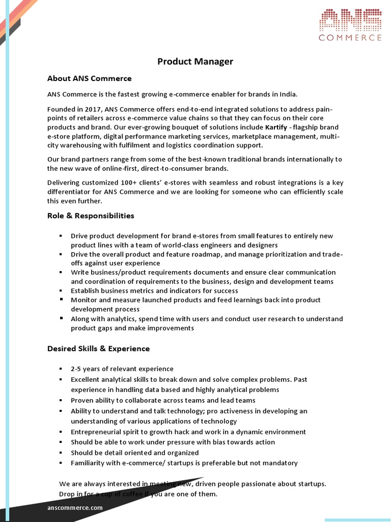 Product Manager: About ANS Commerce | PDF | E Commerce | Brand