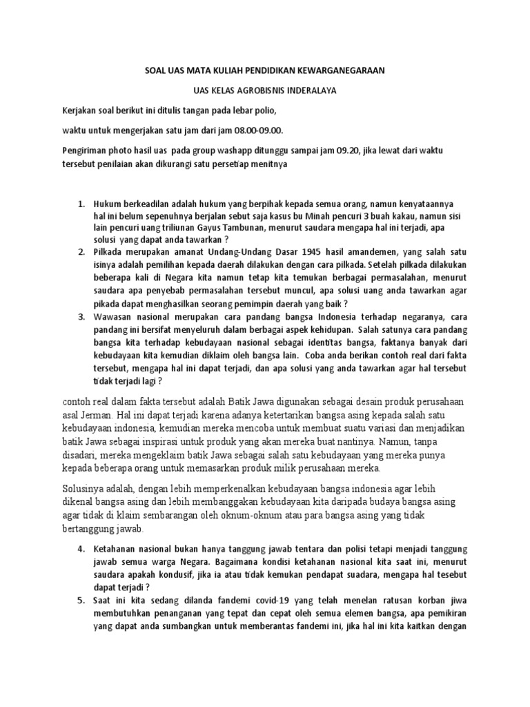 Soal Uas Mata Kuliah PKN, Mia Ilkom | PDF