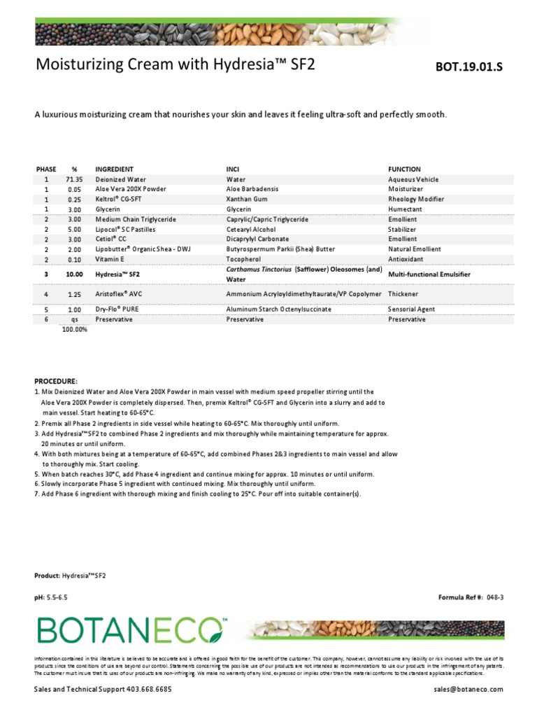 BOT.19.01.S Moisturizing Cream With Hydresia SF2 | PDF | Chemical ...