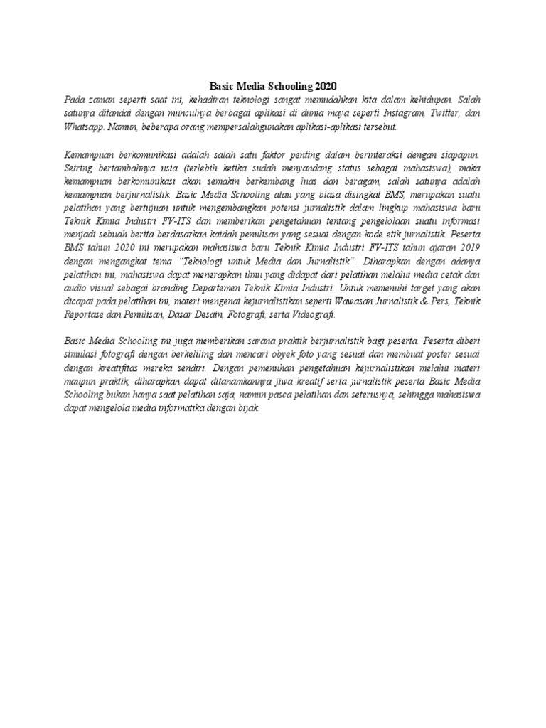 Mengembangkan Kemampuan Berjurnalistik Mahasiswa Baru melalui Basic Media Schooling | PDF