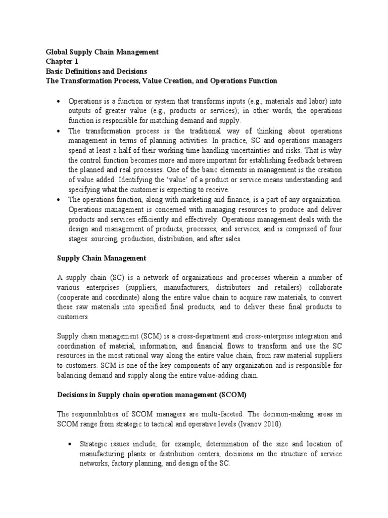 Global Supply Chain Management - Notes | PDF | Supply Chain Management ...