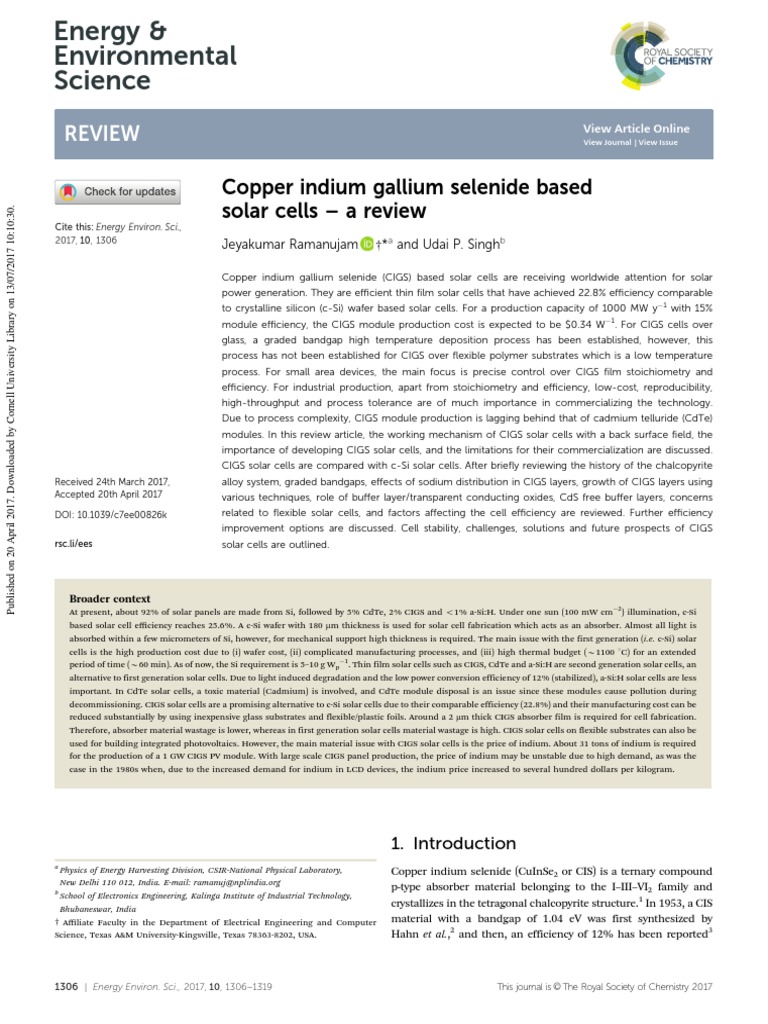 Review: Copper Indium Gallium Selenide Based Solar Cells - A Review ...