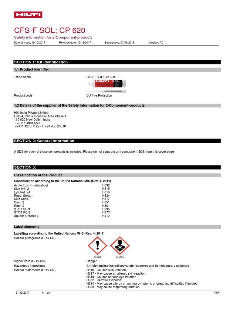 CFS-F Sol CP 620: Safety Information For 2-Component-Products | PDF