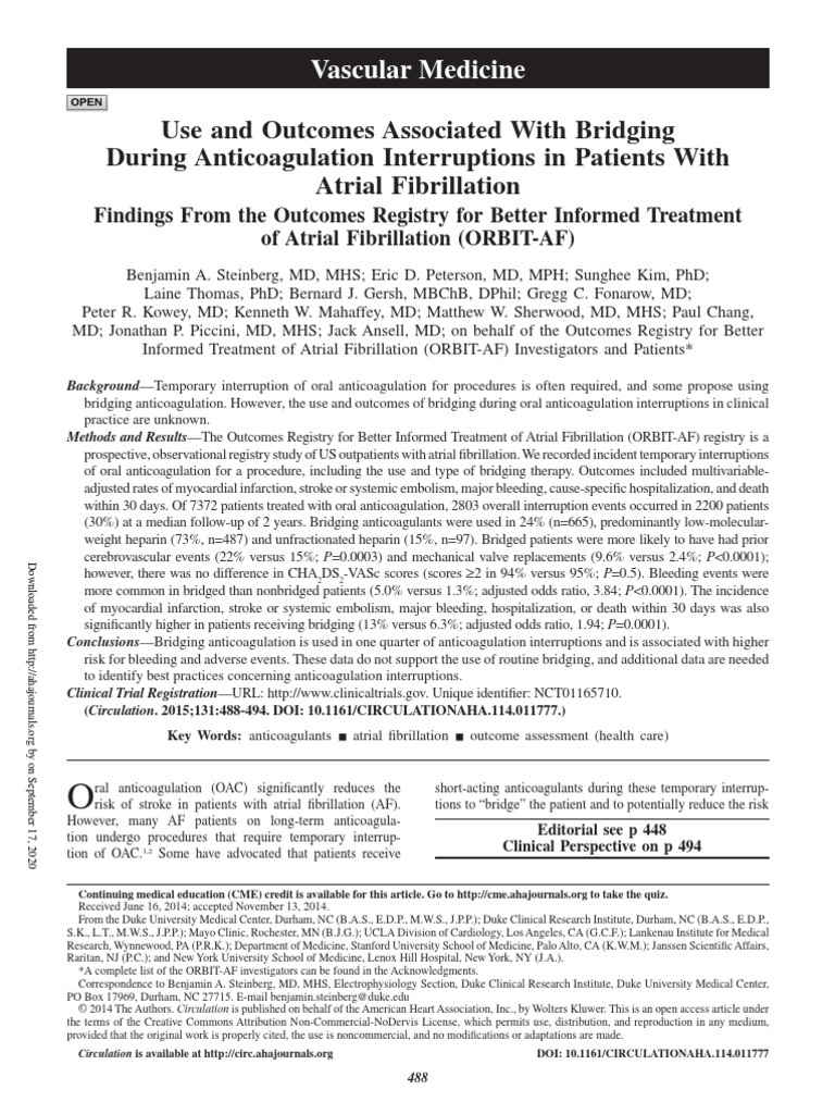 Use and Outcomes Associated With Bridging During Anticoagulation ...