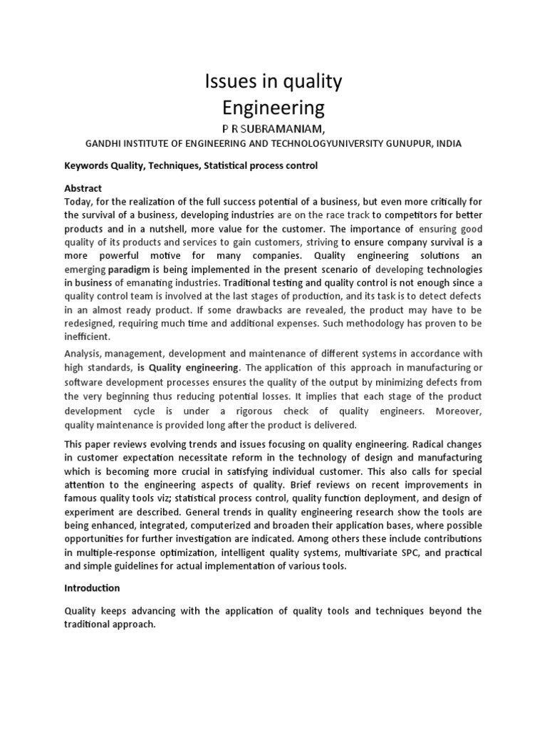 Issues in Quality | PDF | Quality Management | Six Sigma