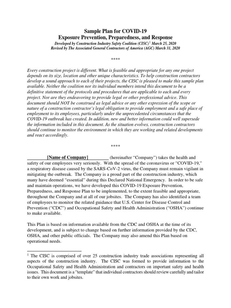 13-Sample Plan COVID-19 Exposure Prevention Preparedness and Response ...