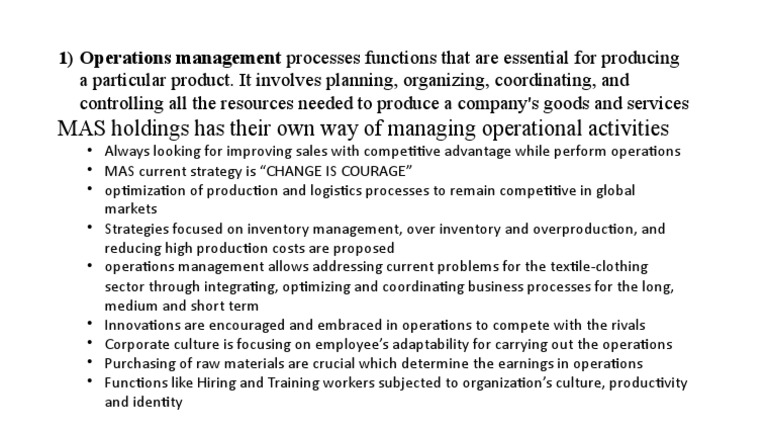 MAS Holdings Operations Management Strategies | PDF