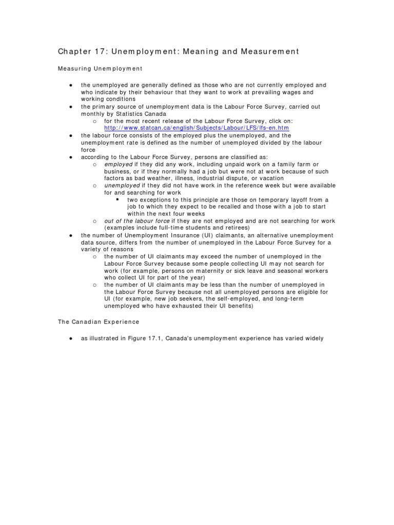 Chapter 17: Unemployment: Meaning and Measurement | PDF ...