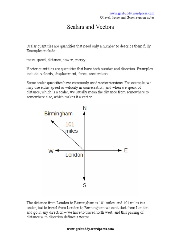 Scalars and Vectors: O Level, Igcse and Gcse Revision Notes | PDF ...