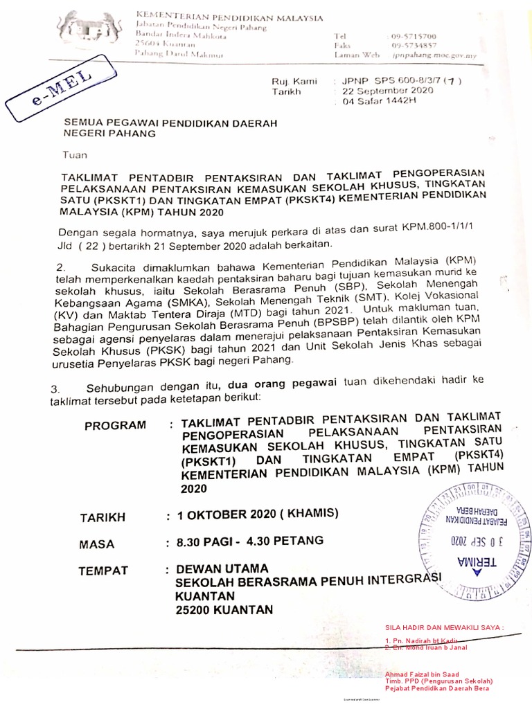 Surat Taklimat Pelaksanaan PKSK | PDF