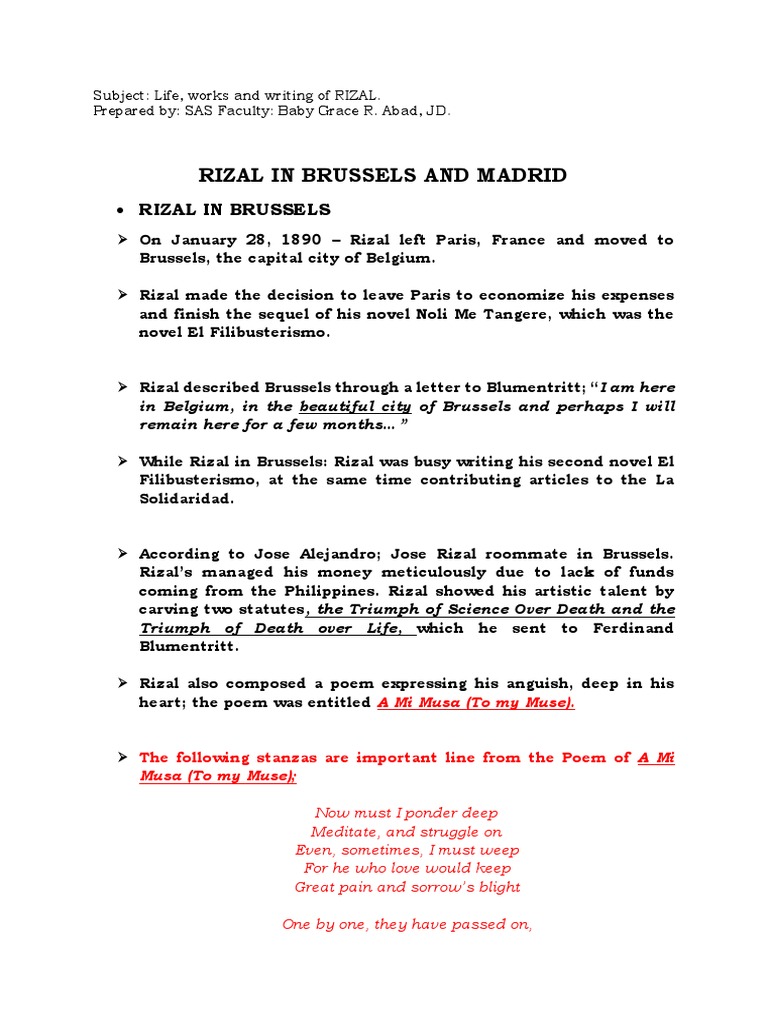 11 Rizal in Brussels and Madrid Part (1) (Finals) PDF | PDF | Tagalog ...
