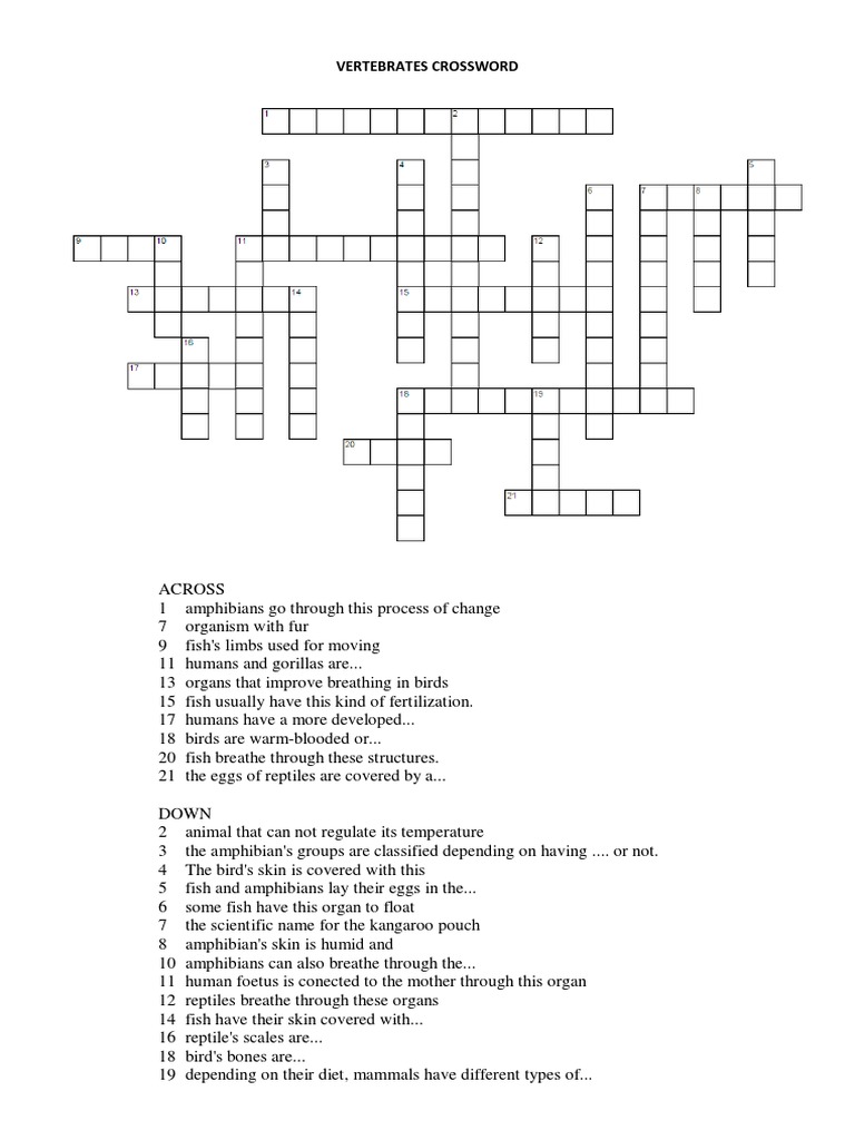 Vertebrates Crossword | PDF | Fish | Amphibian
