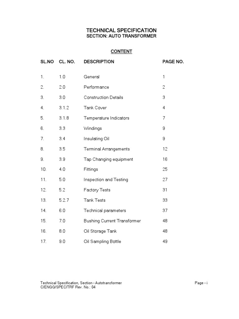 Technical Specification: Technical Specification, Section ...
