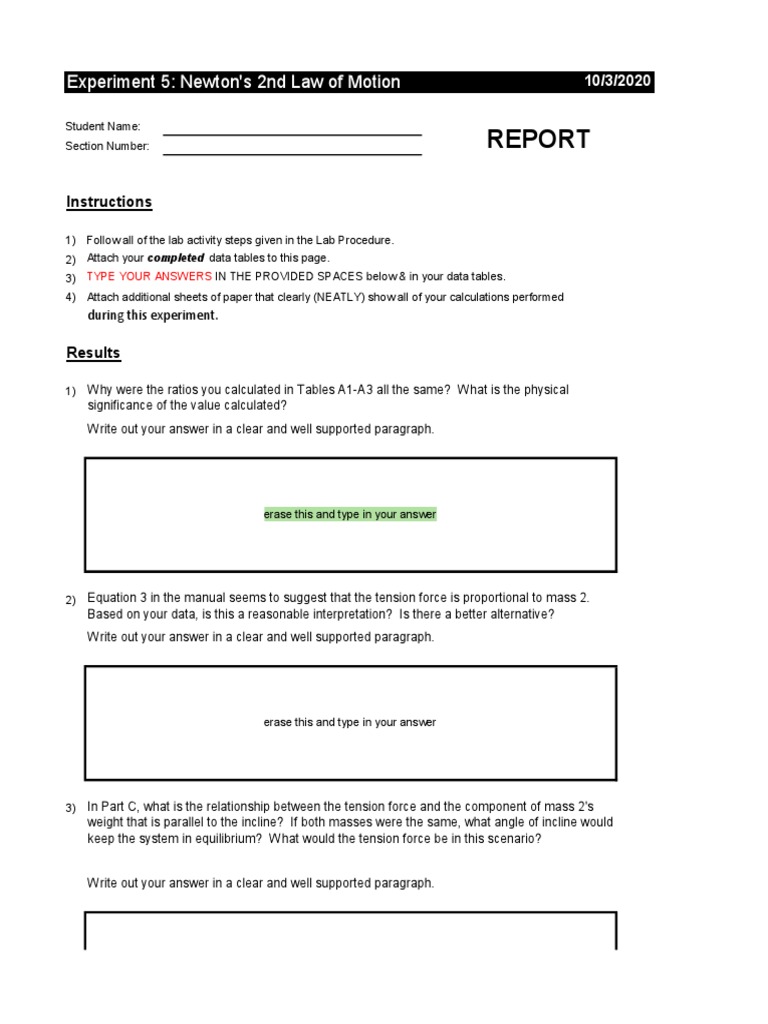 Newton's 2nd Law Experiment Report | PDF | Teaching Methods & Materials ...