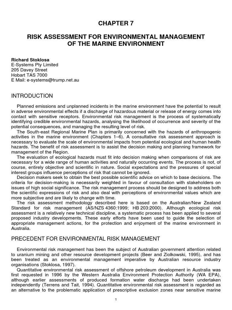 Risk Assessment For Environmental Management | PDF | Risk Assessment | Risk