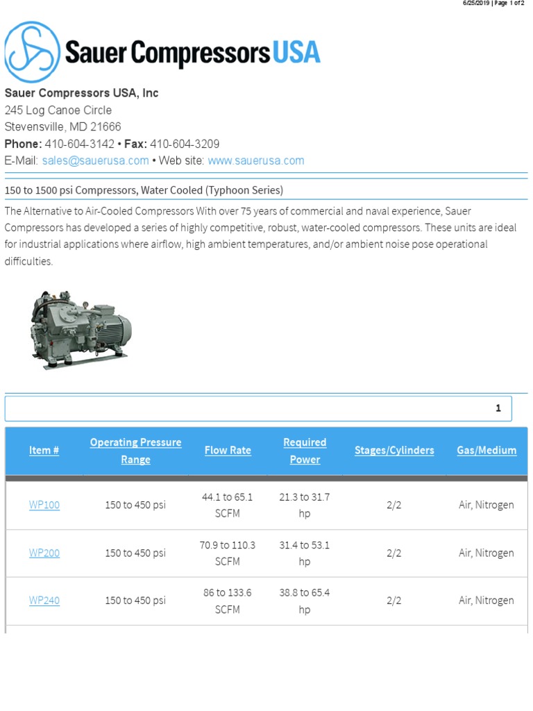 Sauer Compressors USA, Inc 245 Log Canoe Circle Stevensville, MD 21666 ...