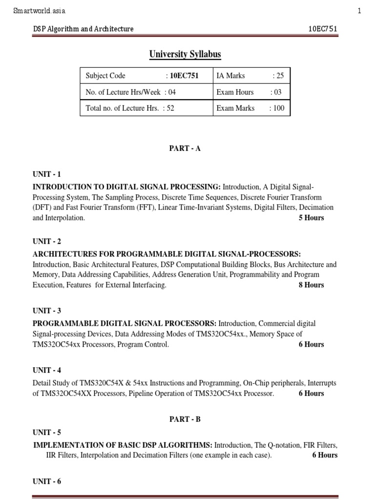 ECE-VII-DSP ALGORITHMS & ARCHITECTURE Part A | PDF | Digital Signal Processing | Discrete ...