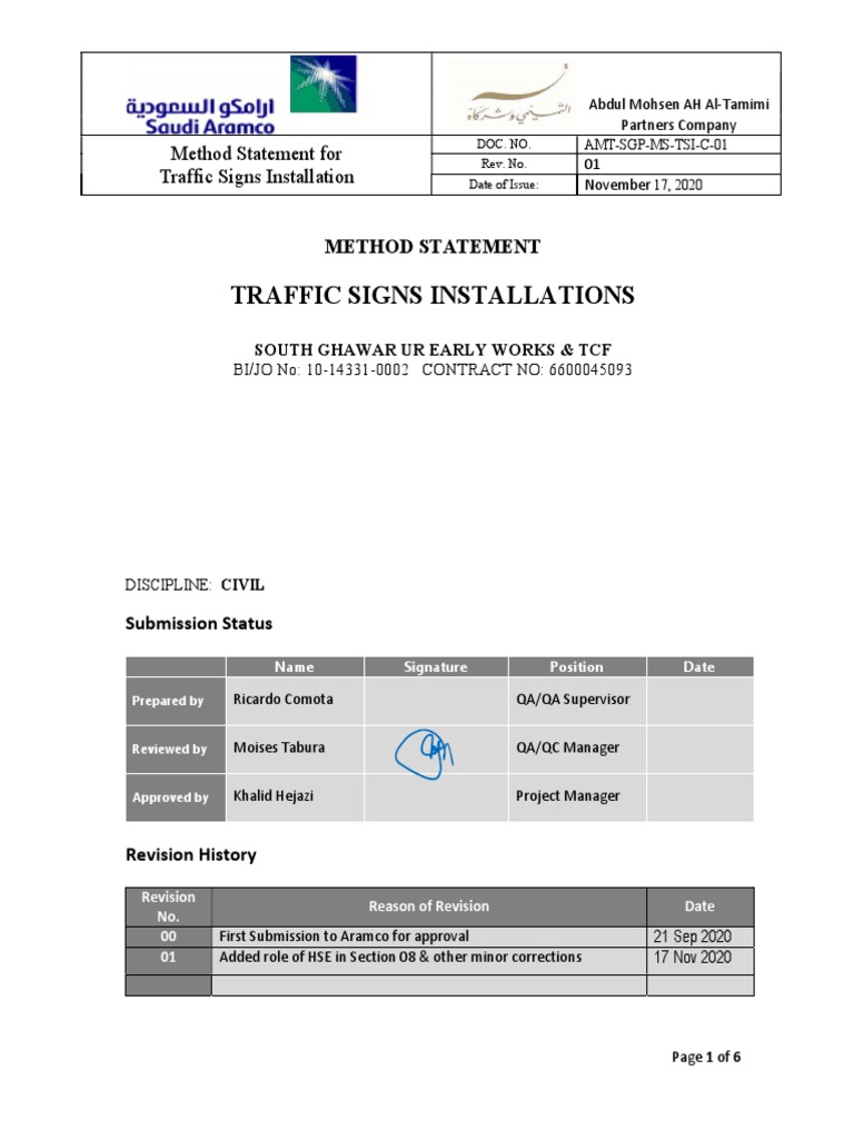 MS Traffic Signs Installations (Rev. 01) | PDF | Quality Assurance | Safety