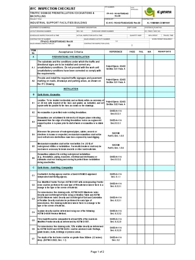 Ayc Inspection Checklist: Industrial Support Facilities Building | PDF ...