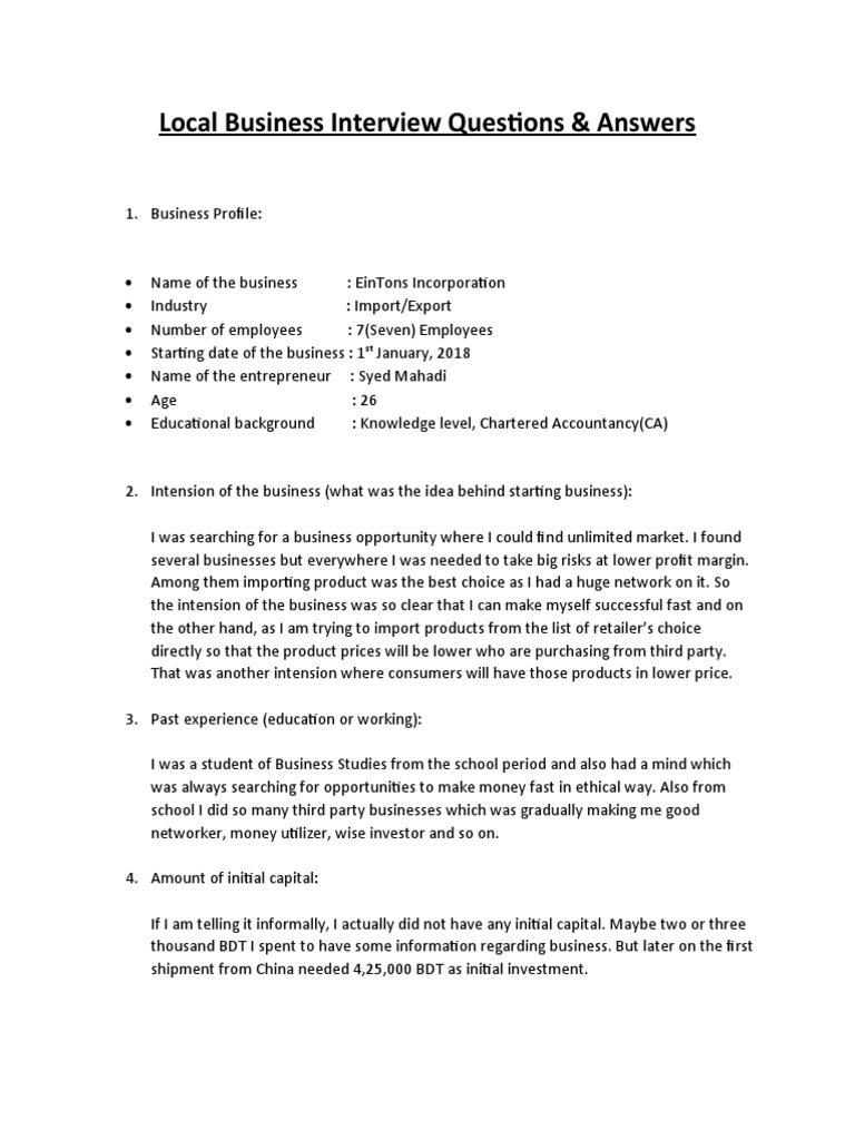 Local Business Interview Questions & Answers | PDF | Retail | Market ...