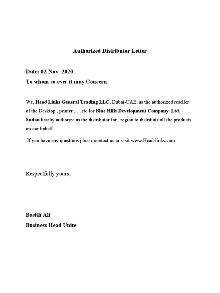 Authorized Distributor Letter | PDF