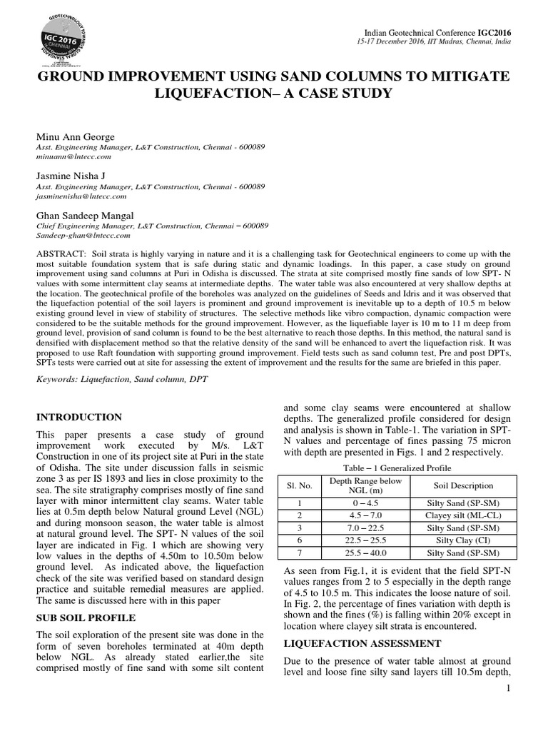 Ground Improvement Using Sand Columns To Mitigate Liquefaction - A Case ...